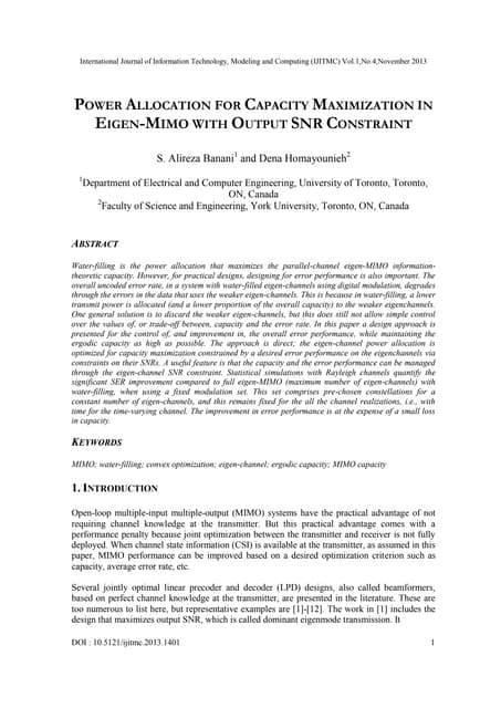 Power Allocation For Capacity Maximization In Eigen Mimo With Output Snr Constraint Pdf
