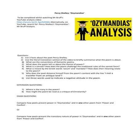 Power-and-Conflict-Ozymandias Worksheets | PDF