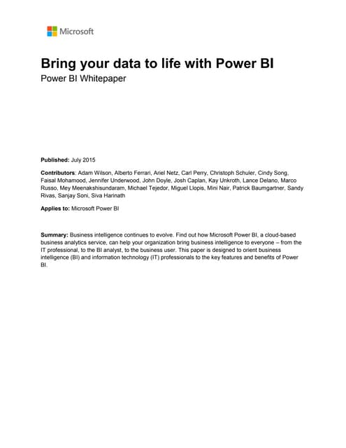 Microsoft Power BI | Brief Introduction | PPT | PPT
