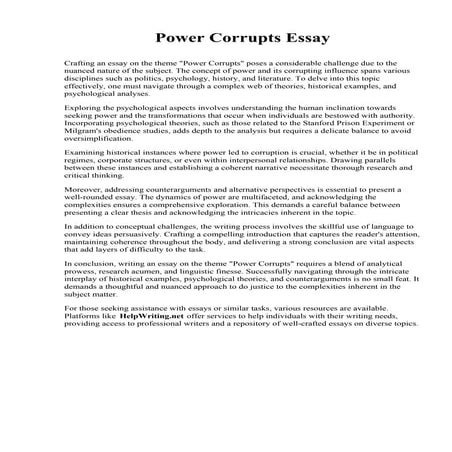 Power Corrupts Essay. Lake Superior State University | PDF | Politics