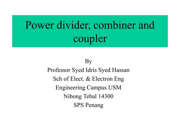 Coupler and power divider design in awr | PDF