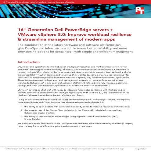 16th Generation Dell PowerEdge servers + VMware vSphere 8.0: Improve workload resilience ...