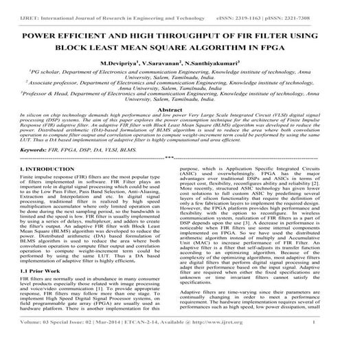 Power Efficient And High Throughput Of Fir Filter Using Block Least 3526