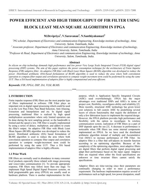Power Efficient And High Throughput Of Fir Filter Using Block Least 3526