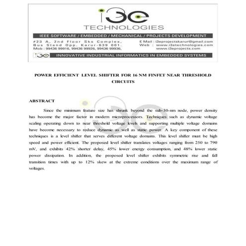 Power efficient level shifter for 16 nm fin fet near threshold circuits ...