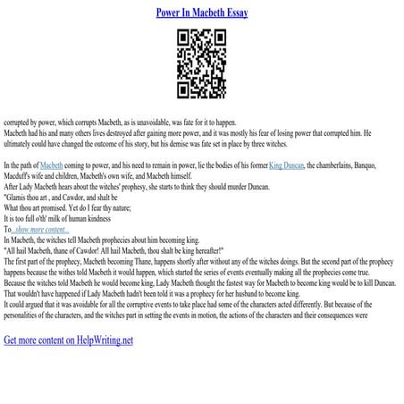Power In Macbeth Essay Ppt