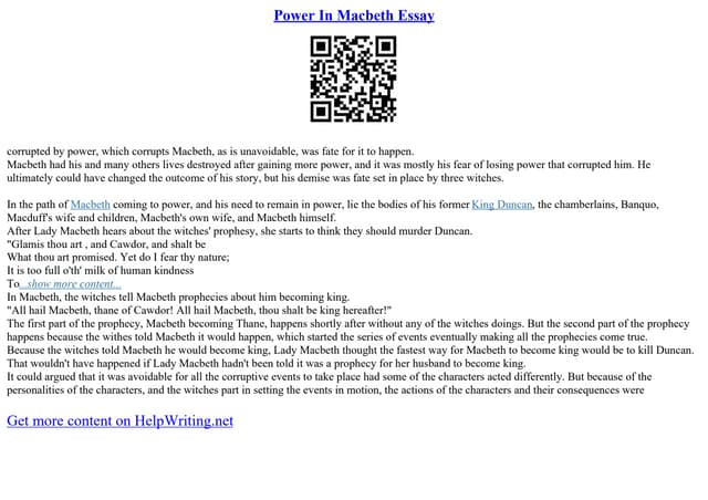 Power In Macbeth Essay Ppt