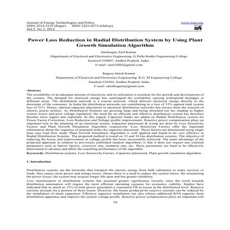 Power loss reduction in radial distribution system by using plant ...