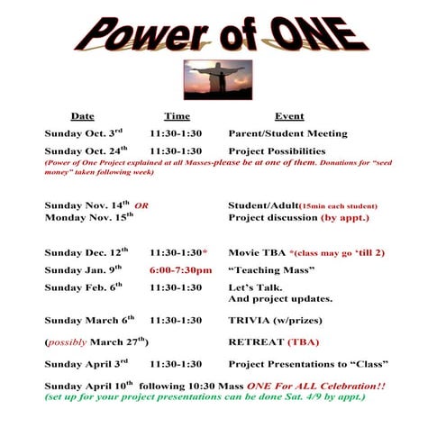 Power of one schedule | DOCX