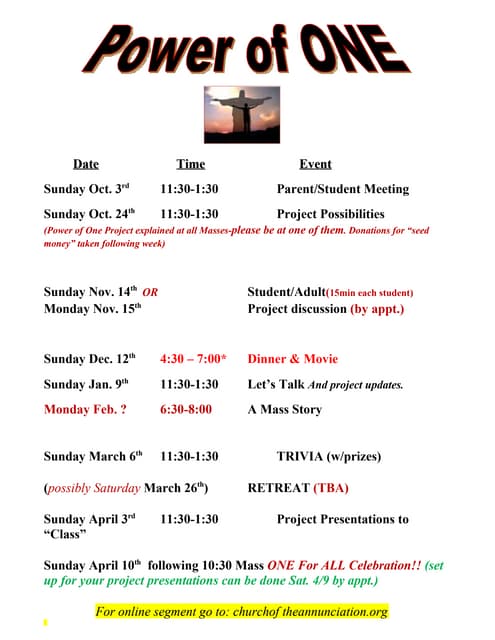 Power of one schedule | PDF