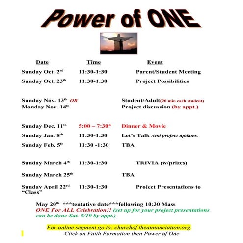 Power of one schedulenew | DOC