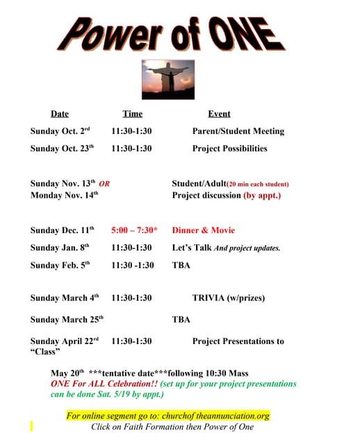 Power of one schedulenew | PDF | Prom | Personal Celebrations & Life Events