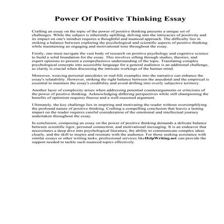 Power Of Positive Thinking Essay | PDF