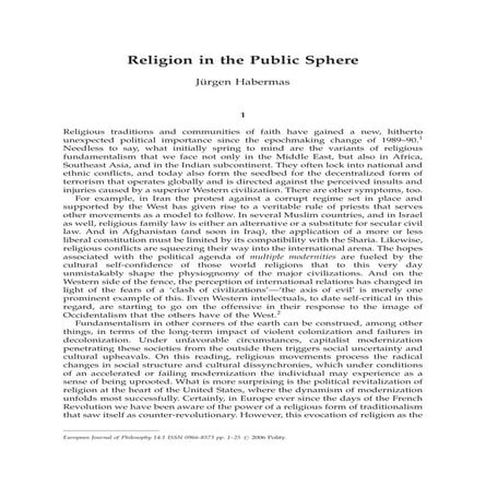 Religion in the Public Sphere by Jurgen Habermas | PDF | Christianity ...