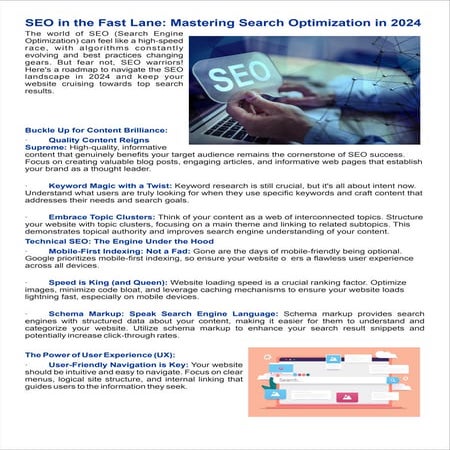 Navigating the SEO Fast Lane: Expert Strategies for 2024 Success | PDF