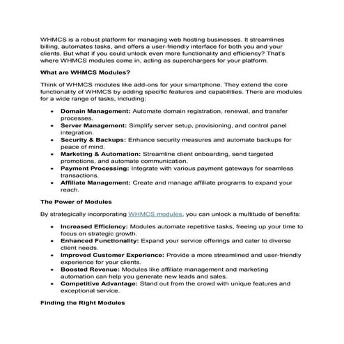 Discover the Best WHMCS Modules to Enhance User Experience | PDF