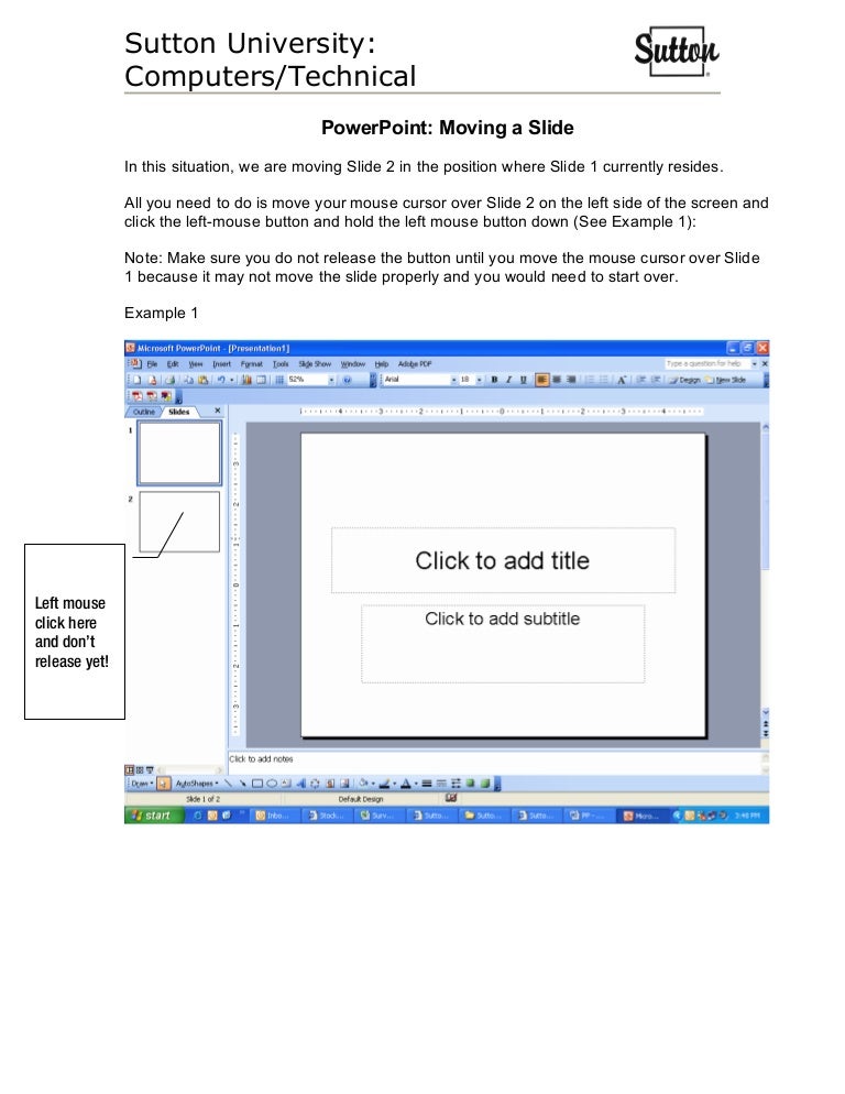 Power point moving a slide