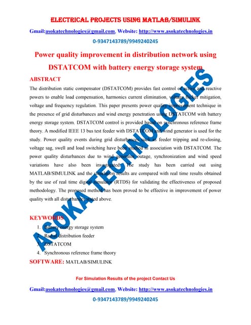 Power Quality Improvement In Distribution Network Using Dstatcom With