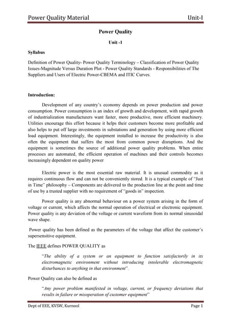 POWER QUALITY ISSUES (POWER SYSTEM AND POWER ELECTRONICS) | PPT