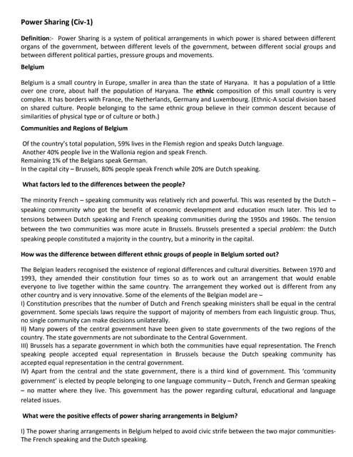 Power Sharing class 10 digraj singh rajput sir | PDF