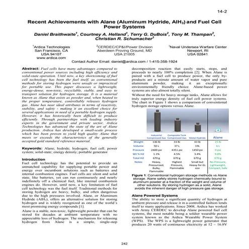 Recent Achievements with Alane (Aluminum Hydride, AlH3) and Fuel Cell ...