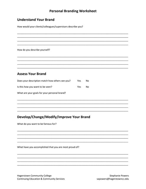 Defining Your Personal Brand Worksheet
