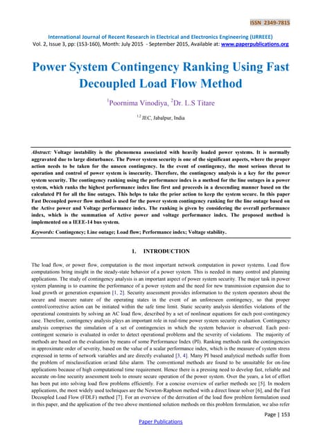 Power System Contingency Ranking Using Fast Decoupled Load Flow Method