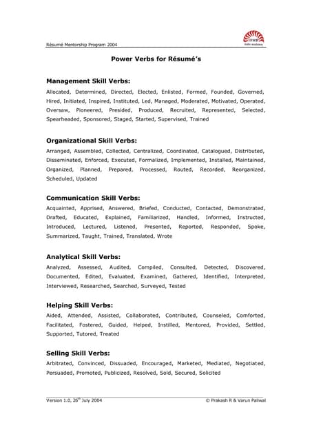 Verbs resume | PPTX