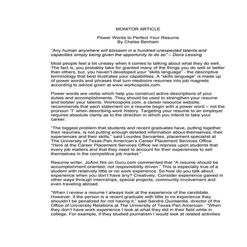 Power words to perfect your resume | DOC