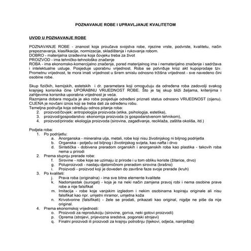 Poznavanje robe i upravljanje kvalitetom | DOC