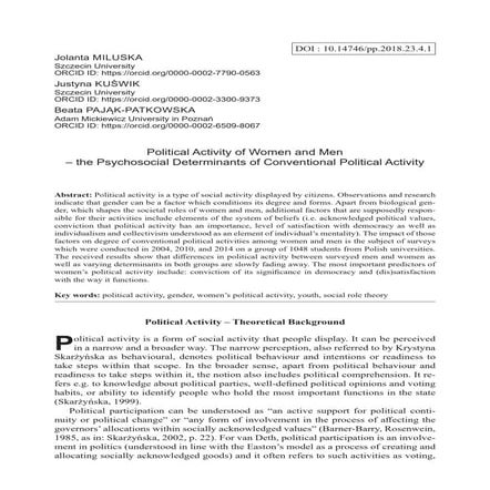 Political Activity of Women and Men – the Psychosocial Determinants of ...