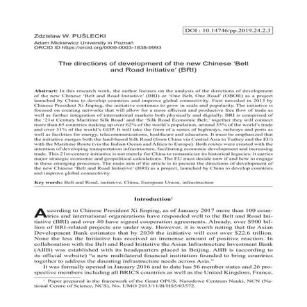 The directions of development of the new Chinese ‘Belt and Road ...