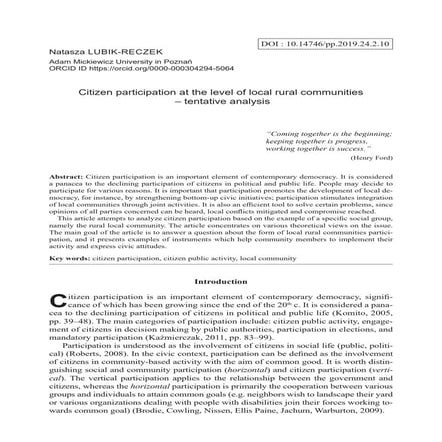 Citizen participation at the level of local rural communities ...
