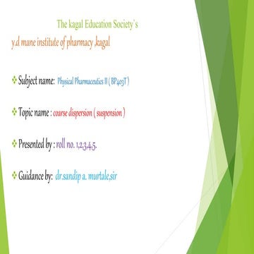 Coarse dispersion.suspension and their characteristics, properties | PPTX