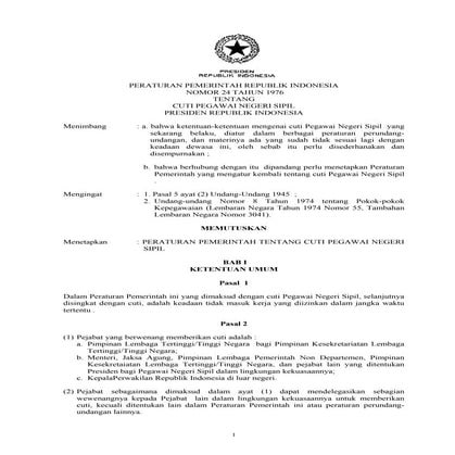 Pp no. 24 tahun 1976 tentang cuti pns | PDF