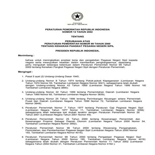 Pp 15 tahun 2012 ttg gaji baru 2012 | PDF