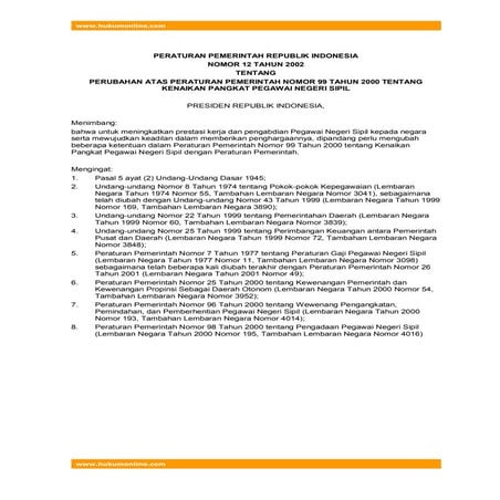 Pp 12 th 2002 ttg kenaikan pangkt asn | PDF