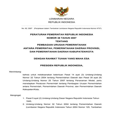 Pp 38 Tahun 2007 | PDF