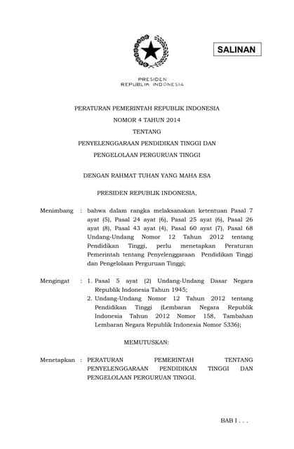 Sistem Pendidikan Tinggi di Indonesia Materi PKKMB | PPTX