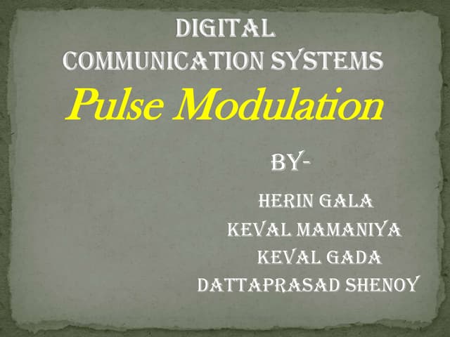 Pulse modulation, Pulse Amplitude (PAM), Pulse Width (PWM/PLM/PDM), Pulse Position (PPM), Pulse ...