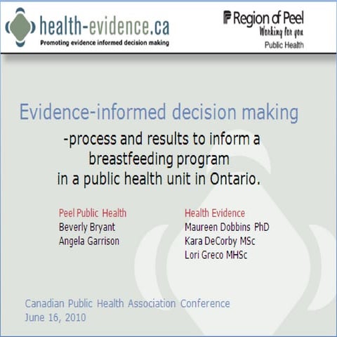 Evidence-informed decision making – process and results to inform a breastfeeding program in a ...