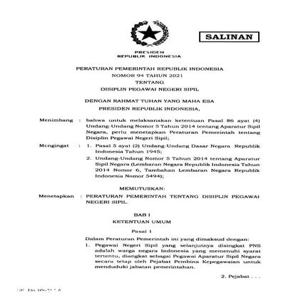 Pp 94 tahun_2021_tentang_disiplin_pegawai_negeri_sipil | PDF
