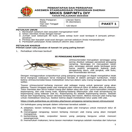 PP ASPD DIY - IPA PAKET 1 latihan soal literasi sains | PDF