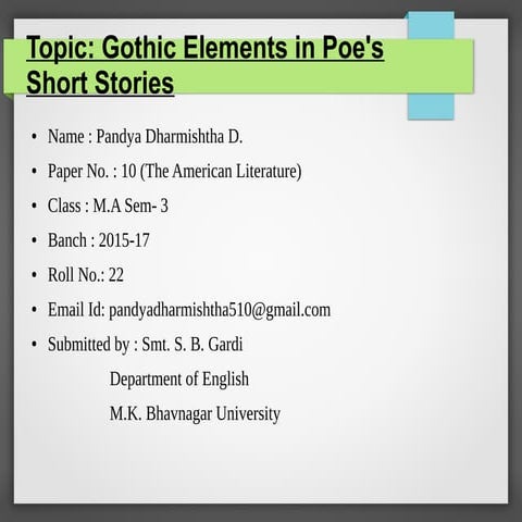 Gothic elements in E.A Poe's short stories | ODP