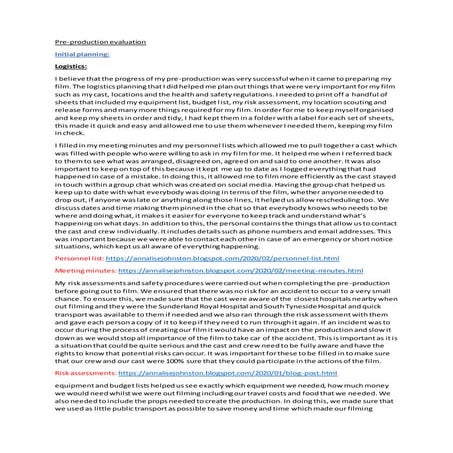 Pre-Production Evaluation | PDF