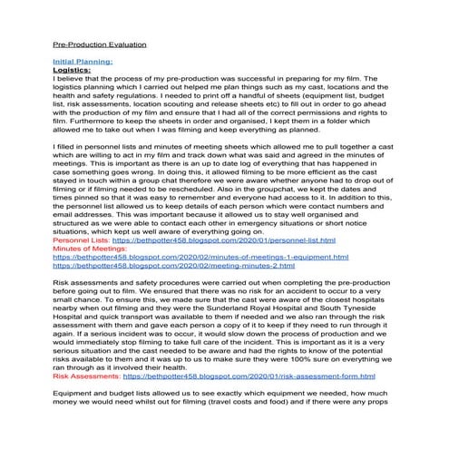 Pre-Production Evaluation | PDF