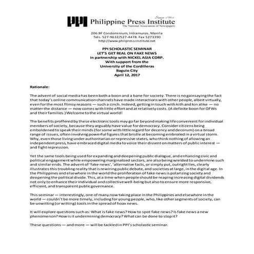 PPI-NAC Scholastic Outreach Program Let's Get Real on Fake News - Baguio Leg | DOCX