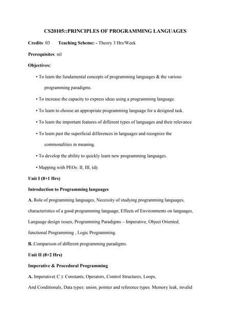Principle of programming language -M.E-CSE | PPT