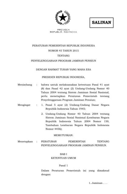 jaminan pensiun bpjs ketenagakerjaan.... | PPT