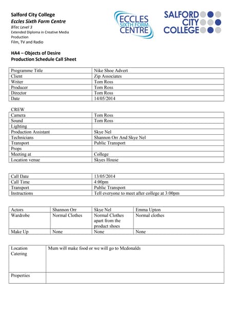 Pre Production Plan | DOC
